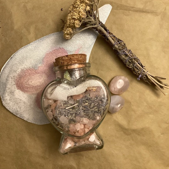 Hand Crafted | Accents | Spring Gentleness Intention Jar In Glass Heart ...